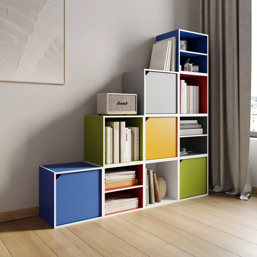 Set 10 cubi modulari multicolor con ante e ripiani - Puzzle