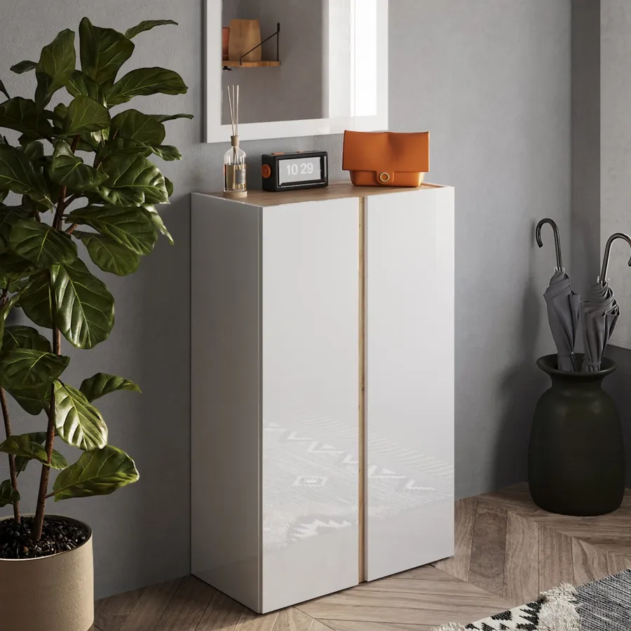 Mobile scarpiera 5 ripiani e ante battenti 70x111h cm bianco lucido e ...