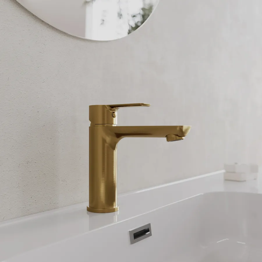 Miscelatore lavabo in ottone oro spazzolato PVD anti-impronta - Key