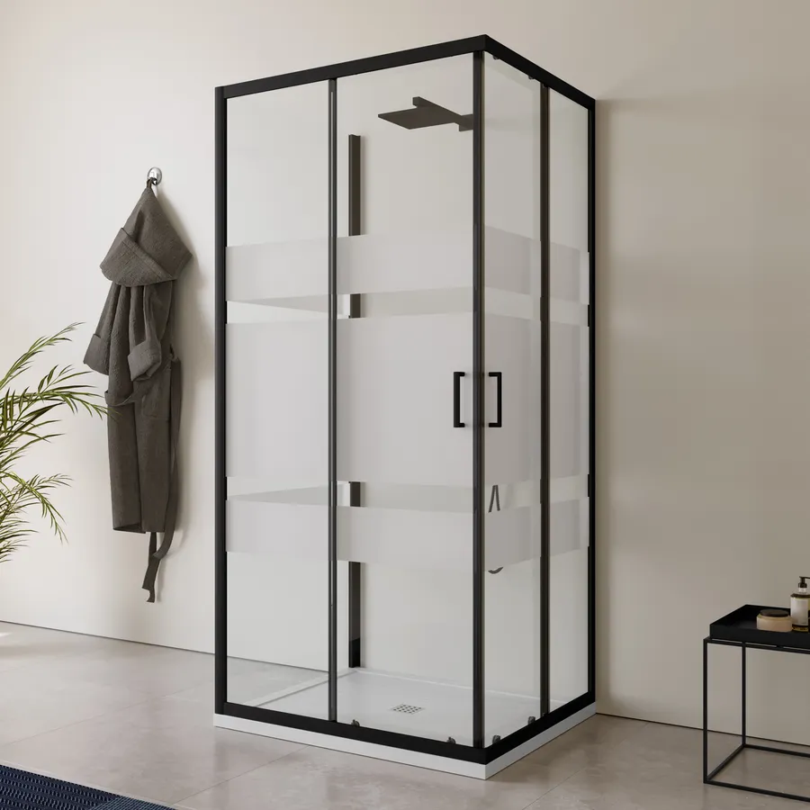Box doccia 3 lati 80x100x80 cm doppio scorrevole con vetro serigrafato ...