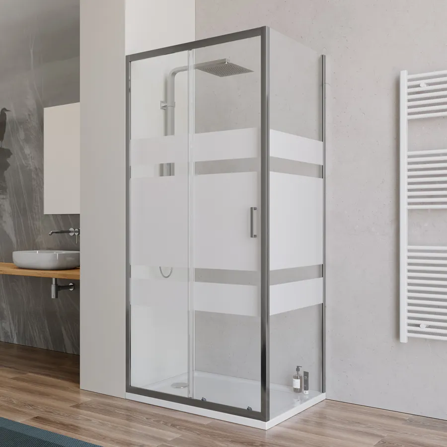 Box doccia 75x100 cm scorrevole con vetro serigrafato e profilo cromo ...