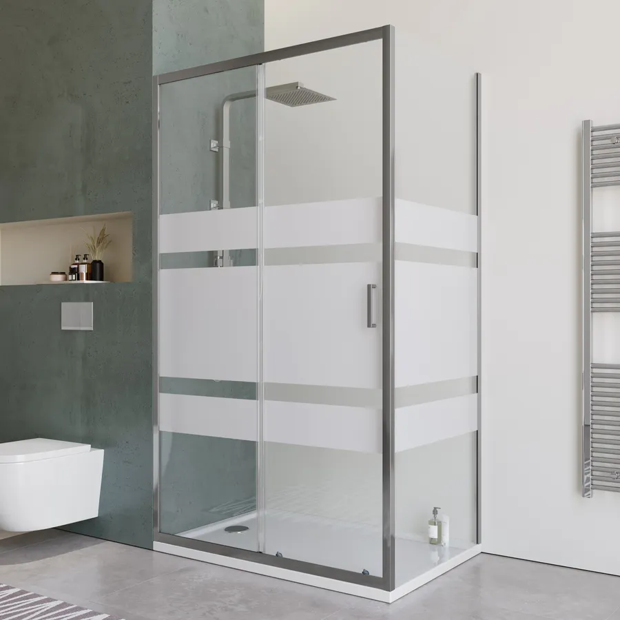 Box doccia 80x120 cm scorrevole con vetro serigrafato e profilo cromo ...