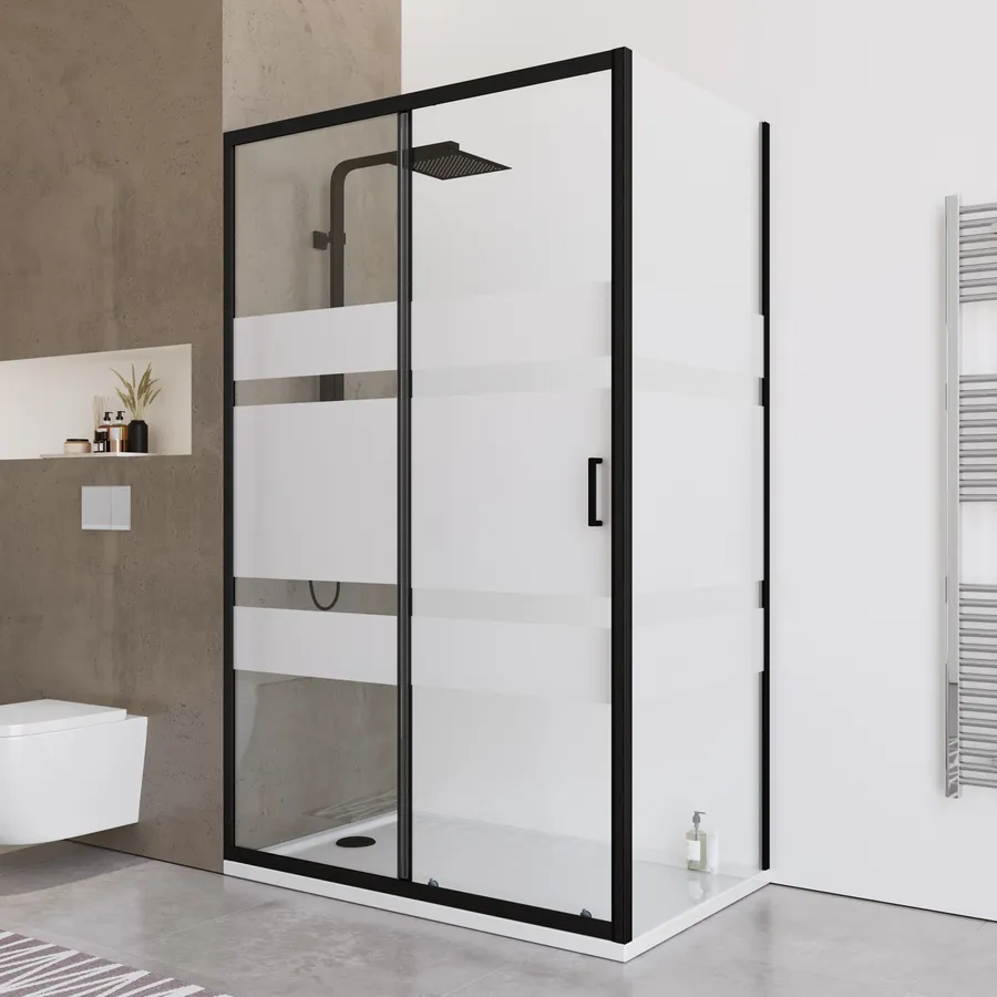 Box doccia 90x130 cm scorrevole con vetro serigrafato e profilo nero ...
