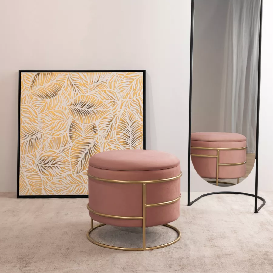 Pouf contenitore 43x37h cm in velluto rosa antico con base oro - Balance
