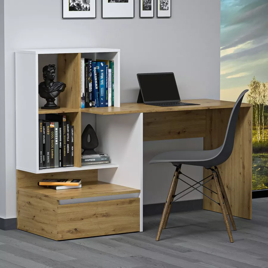 Scrivania 145x112h cm in legno effetto rovere aystar e bianco con ...