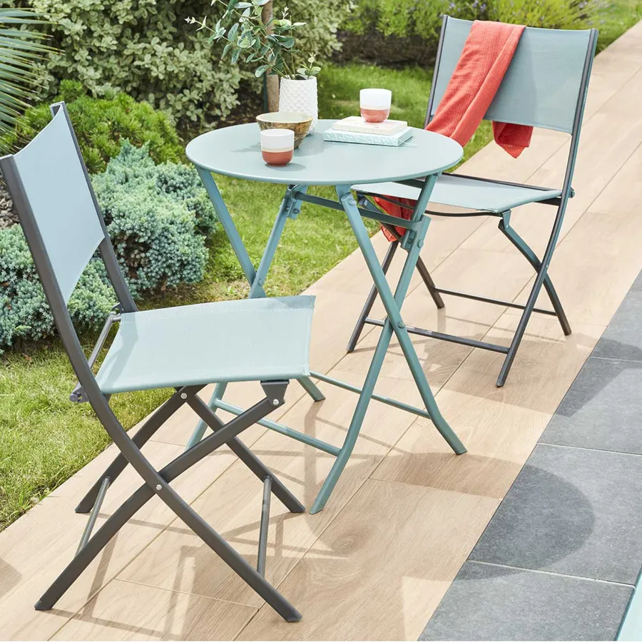 Tavolo pieghevole da esterno rotondo 60 cm in acciaio verde giada - Atelier