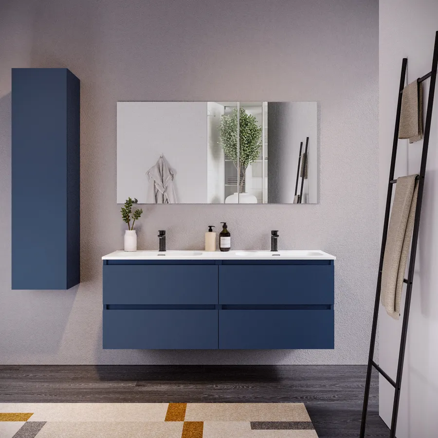 Mobile bagno sospeso 140 cm blu satinato con lavabo integrato e ...