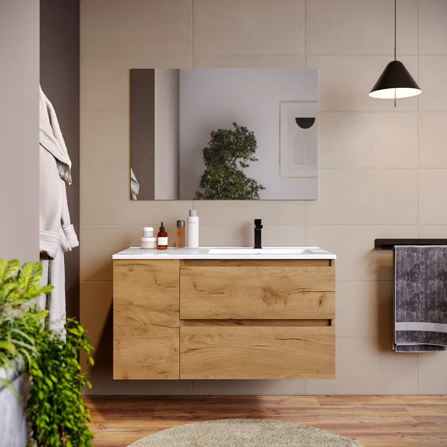 Mobile bagno sospeso 100 cm rovere africa con vano e lavabo dx con ...
