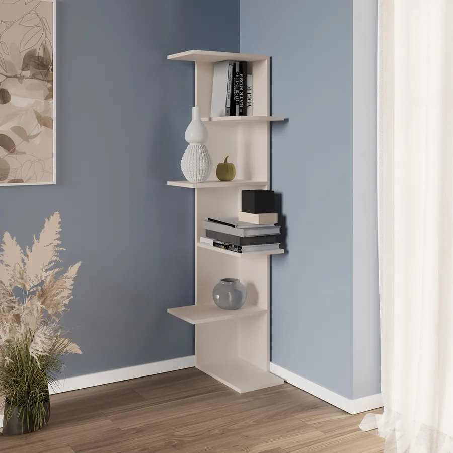 Libreria ad angolo 37x141h cm in legno cashmere 5 ripiani - Kantiko