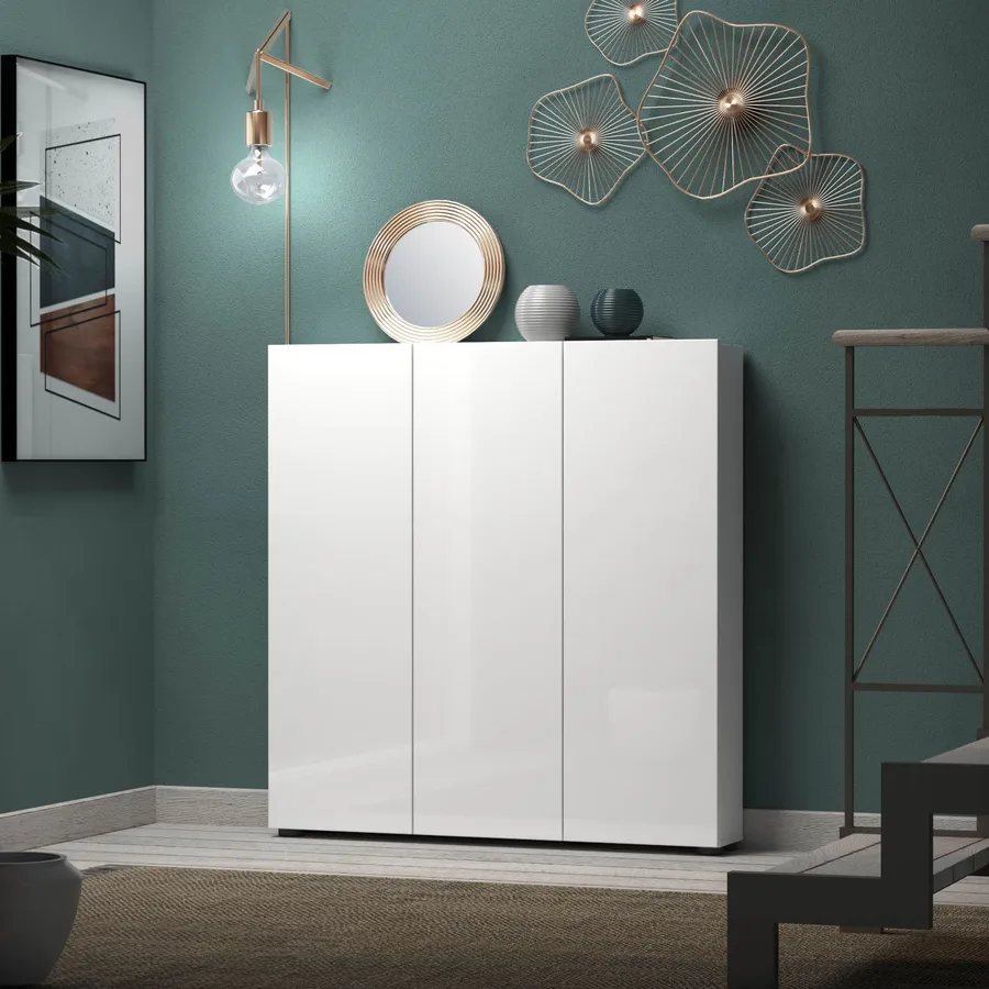 Scarpiera 110x113h cm bianco lucido con 3 ante reversibili con soft ...