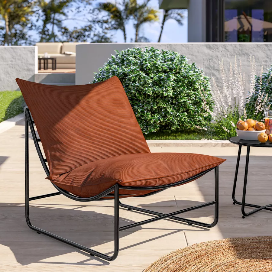 Poltrona da giardino con doppio cuscino in velluto a coste ruggine e ...