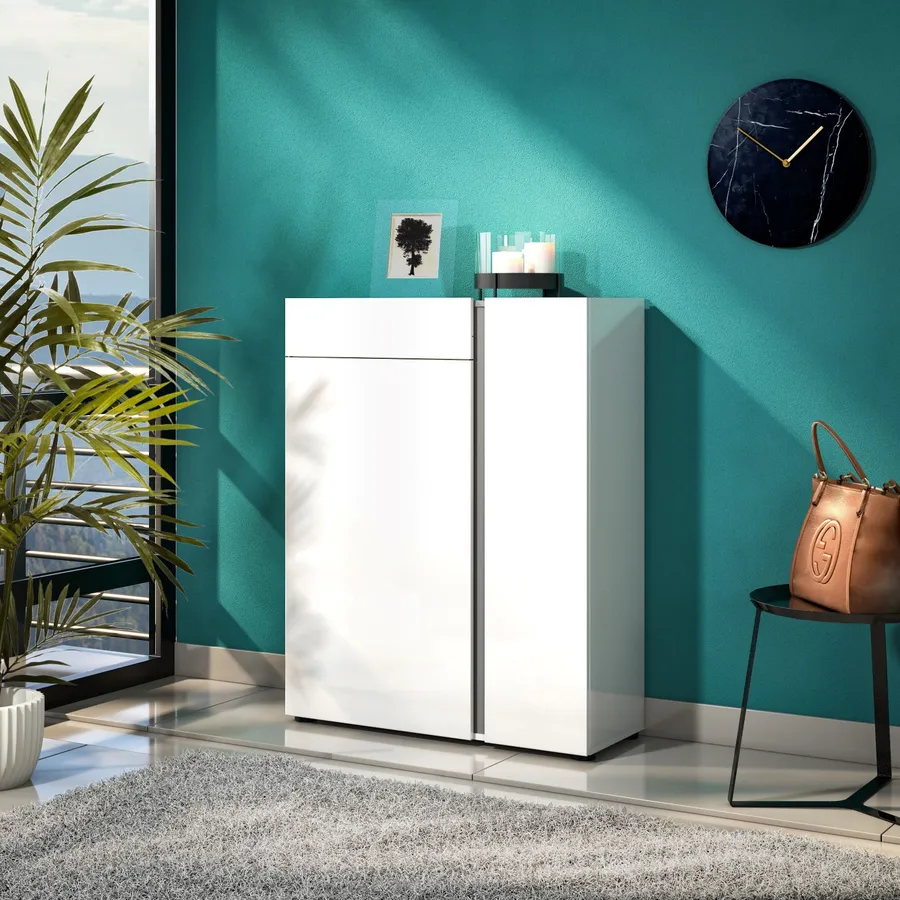 Scarpiera 91x115h cm con 2 ante soft close e 1 cassetto bianco lucido e ...