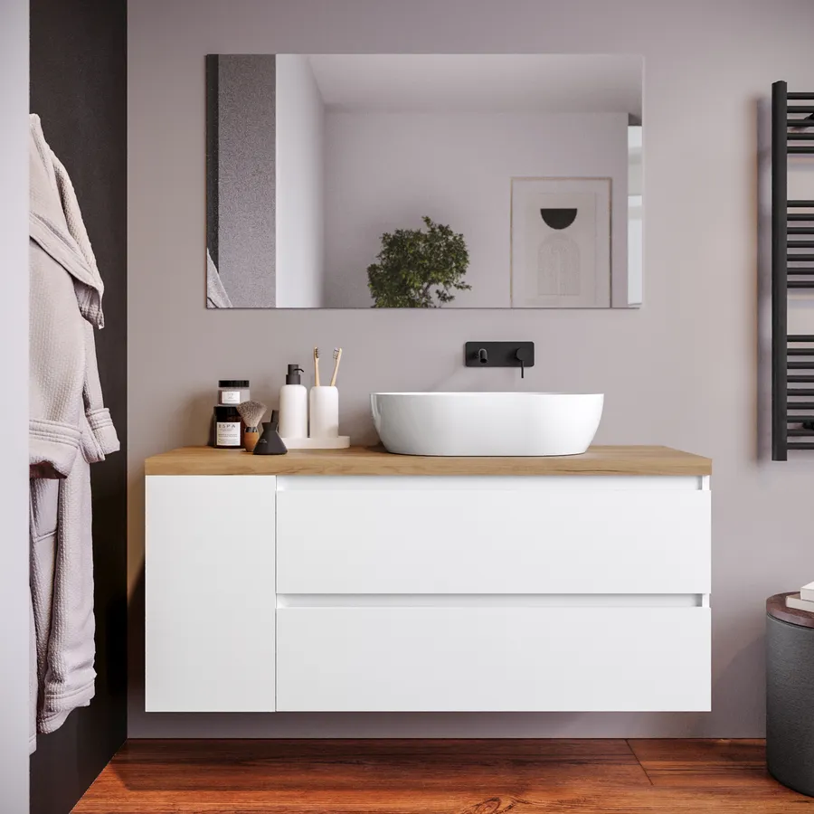 Mobile bagno sospeso 130 cm white satinato con vano reversibile e top ...