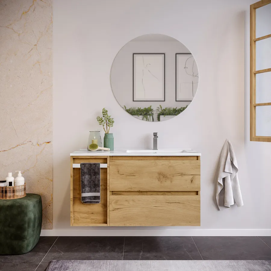 Mobile bagno sospeso 100 cm rovere africa con toletta e lavabo dx con ...