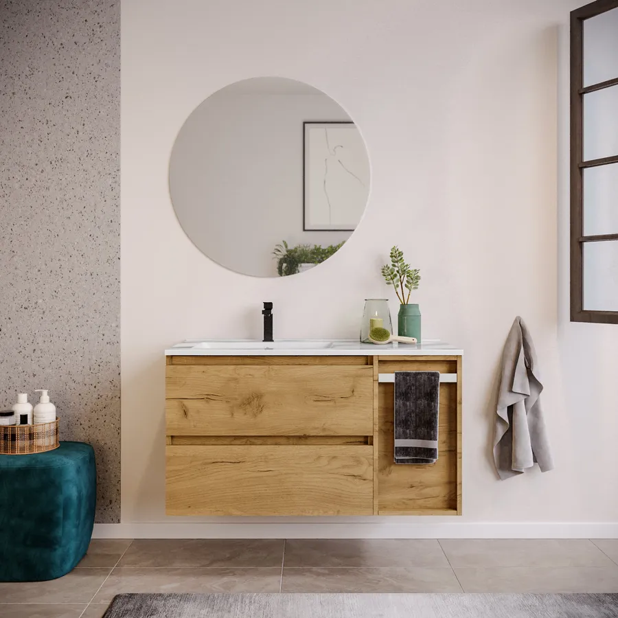 Mobile bagno sospeso 100 cm rovere africa con toletta e lavabo sx con ...