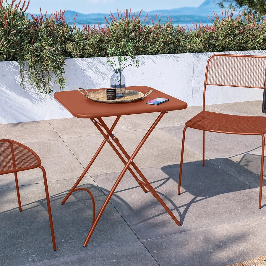 Tavolo da esterno pieghevole 60x60 cm in acciaio terracotta - Faber