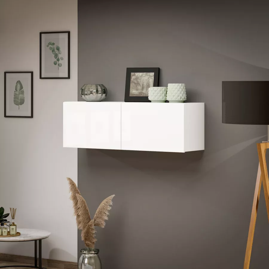 Pensile 112x37h cm bianco lucido con 2 ribalte - Macie