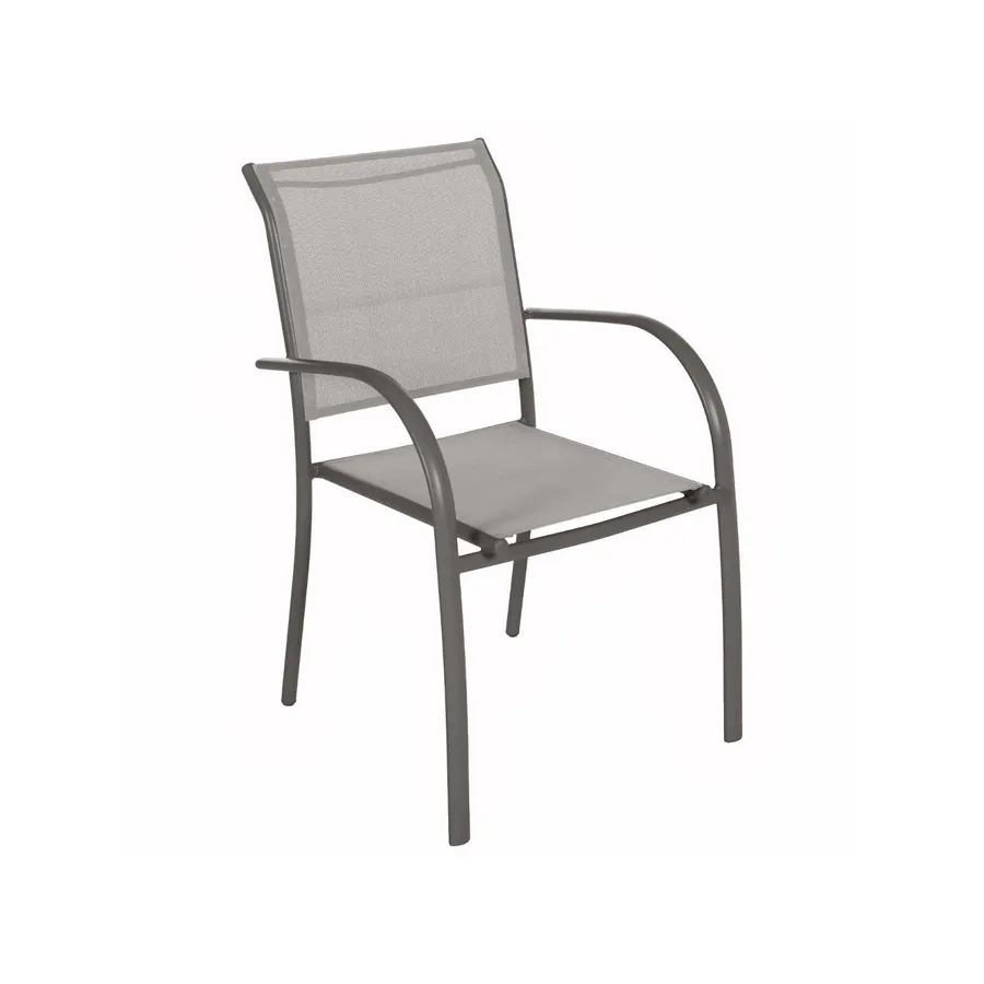 Sedia da giardino con braccioli tondi in alluminio e textilene marrone ...