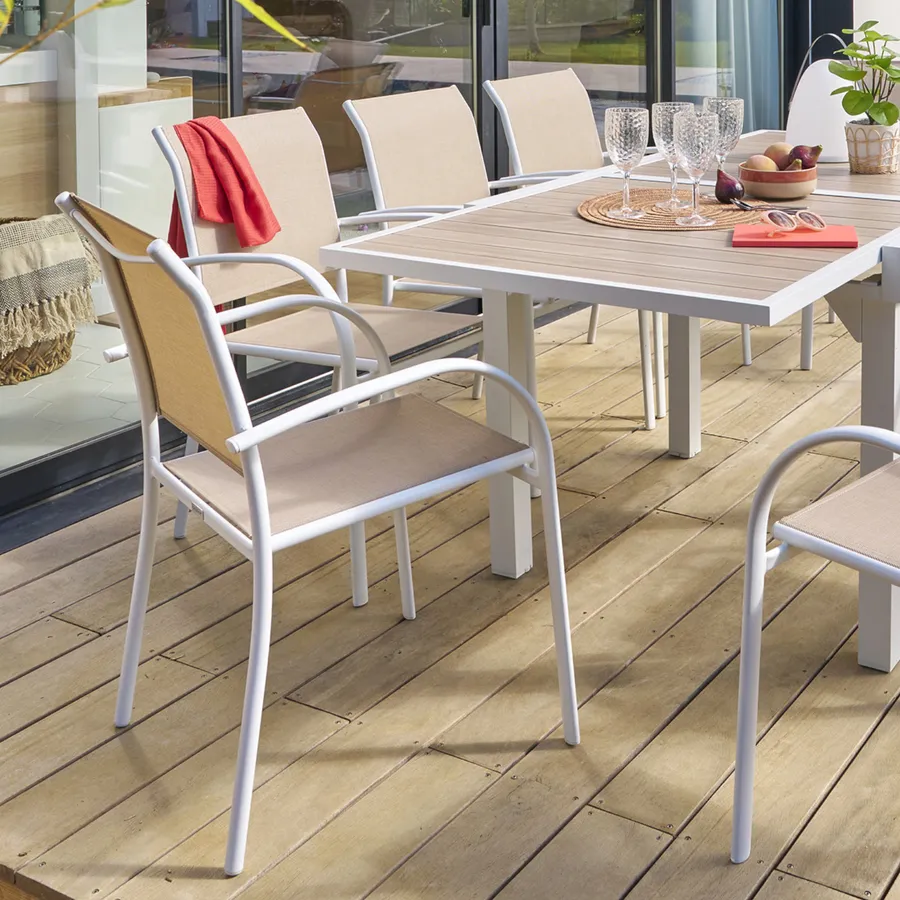 Sedia da giardino con braccioli tondi in alluminio bianco e textilene ...
