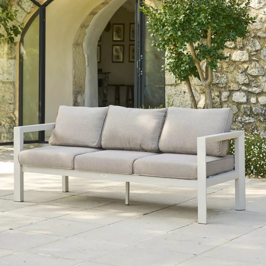Divano da giardino 3 posti in alluminio beige con cuscini - Anniki