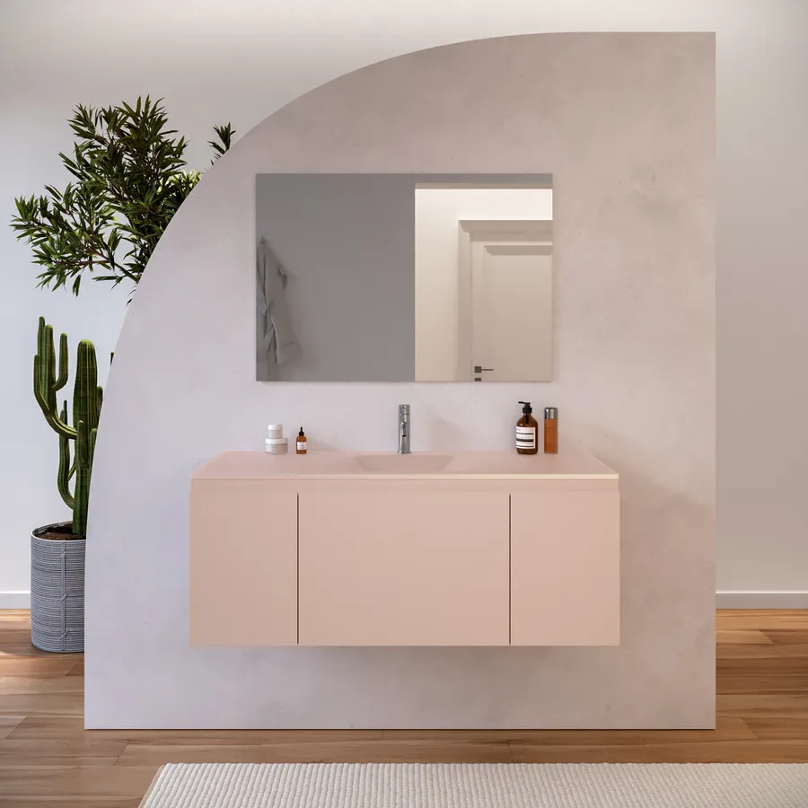 Mobile bagno sospeso 123 cm rosa blush opaco con lavabo integrato e ...