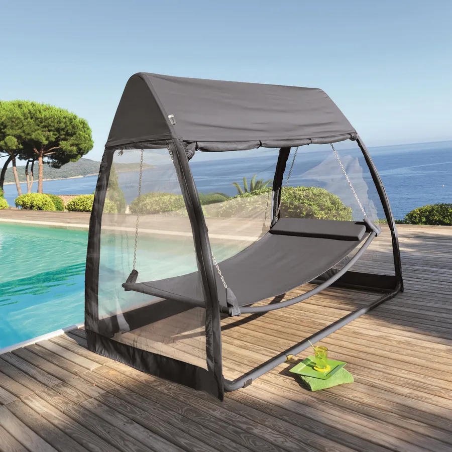 Amaca a dondolo con zanzariera in acciaio e textilene grafite con ...