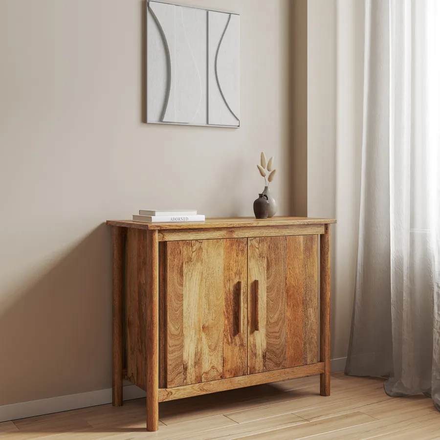 Mobile multiuso 88x75h cm in legno di mango naturale con 2 ante - Eclisse