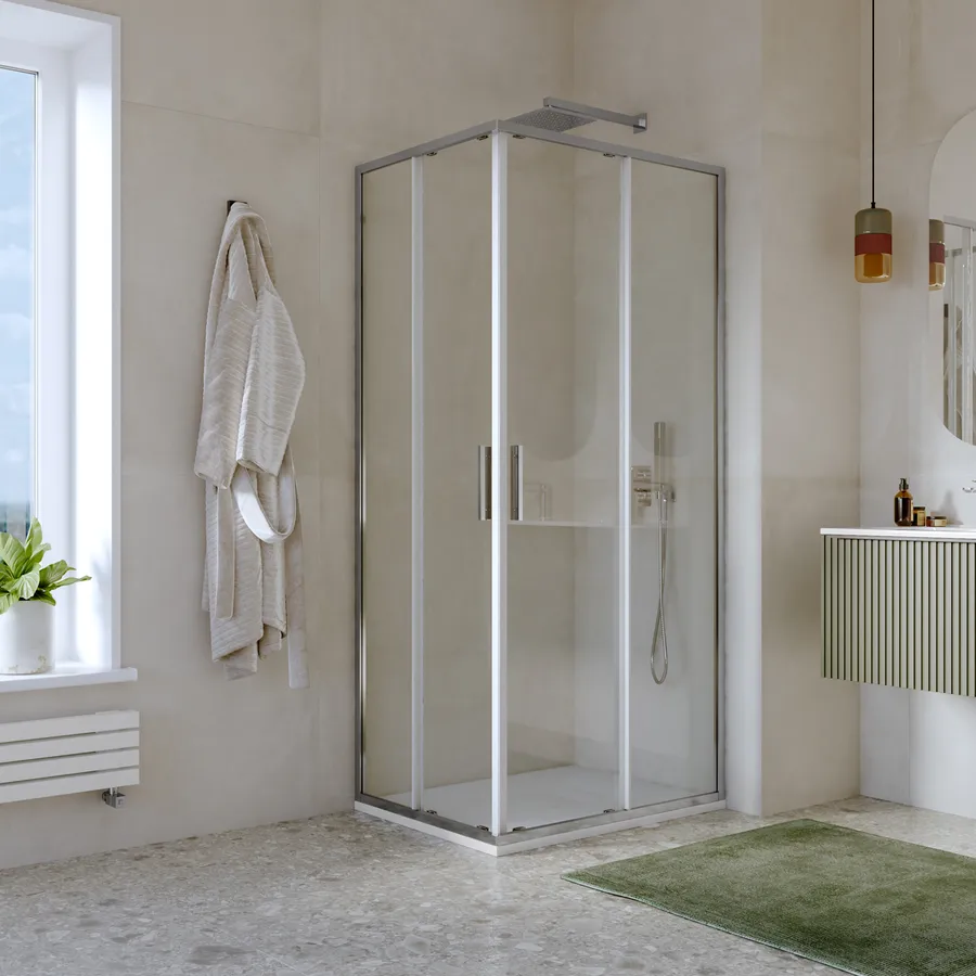 Box doccia 70x90 cm angolare scorrevole con vetro slim trasparente e ...