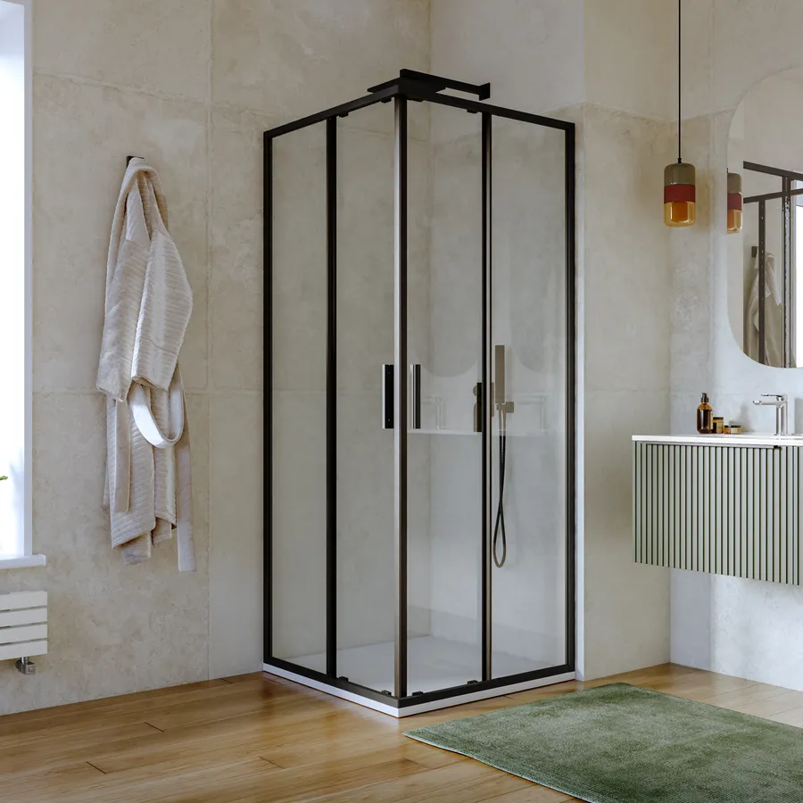 Box doccia 90x90 cm angolare scorrevole con vetro slim trasparente e ...