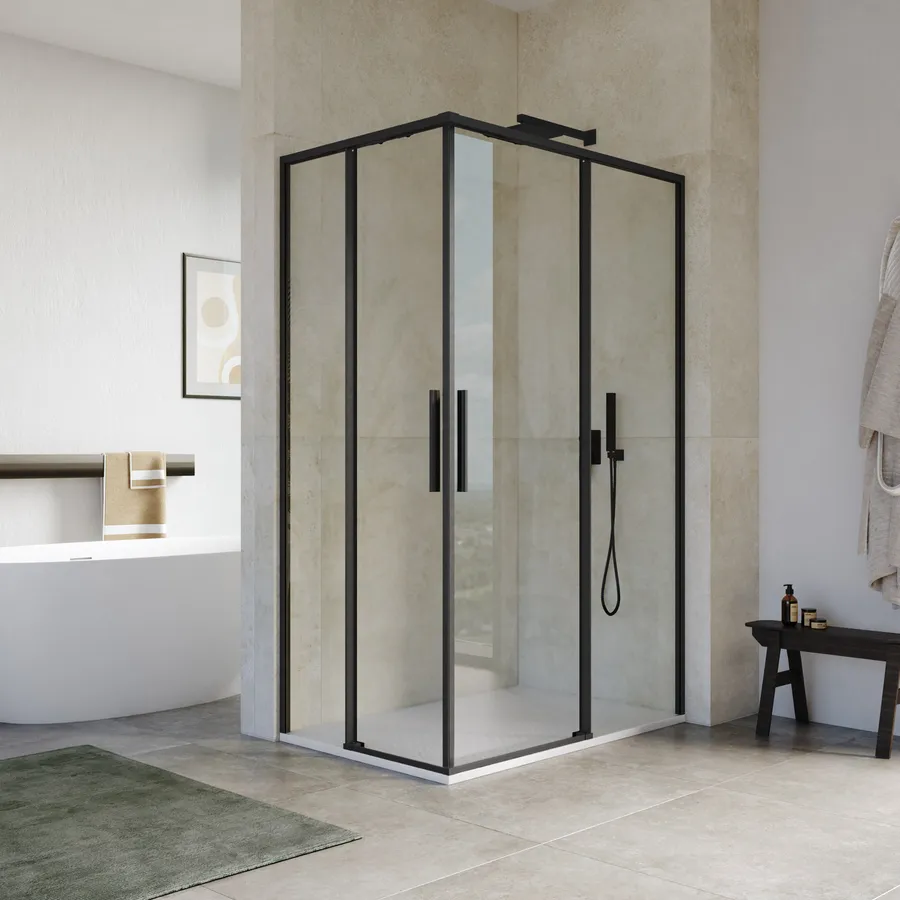 Box doccia 80x120 cm angolare scorrevole con vetro trasparente e ...