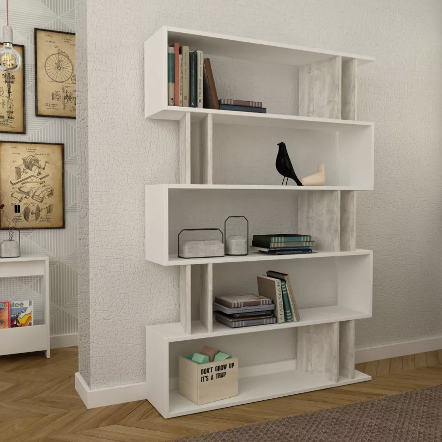Libreria 110x161h cm in legno bianco e bianco anticato - Kantiko
