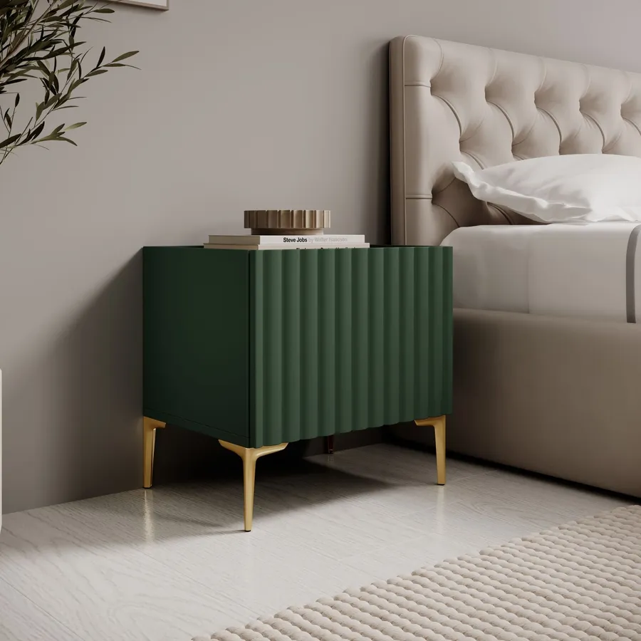 Set 2 comodini 51x50h cm top effetto rovere e 1 anta verde cannettato e ...