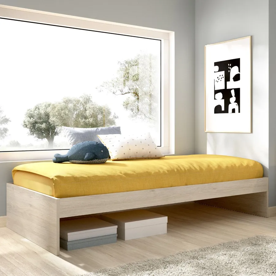 Letto singolo sommier 90x190 cm in legno effetto rovere - Novak