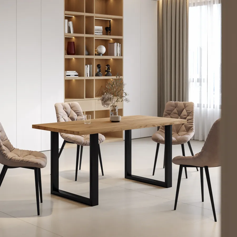 Tavolo da pranzo 160x80 cm top effetto rovere gold 38 mm e gambe a U ...