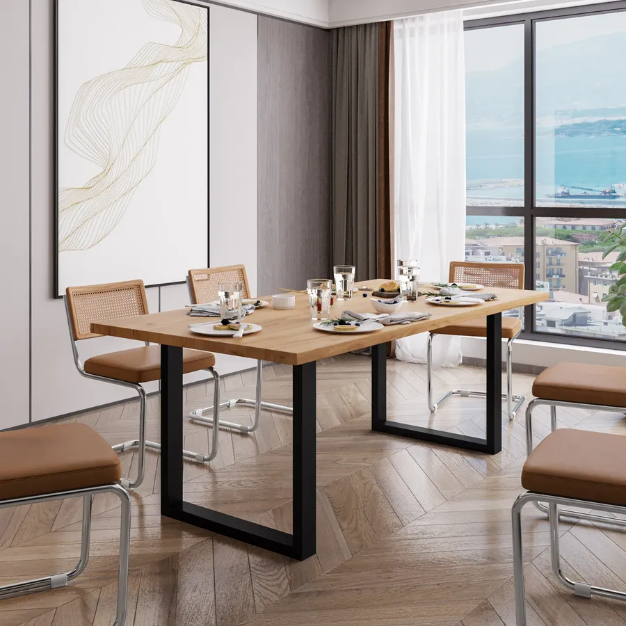 Tavolo da pranzo 180x90 cm top effetto rovere gold 38 mm e gambe a U ...