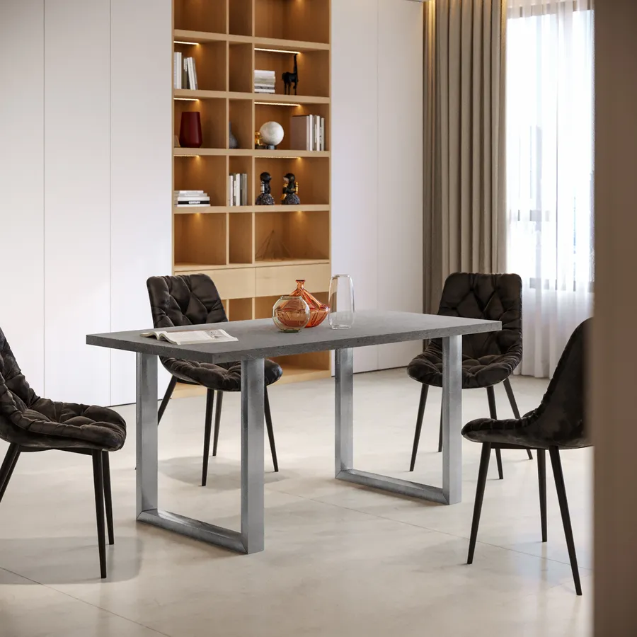 Tavolo da pranzo 160x80 cm top grigio effetto pietra 38 mm e gambe a U ...