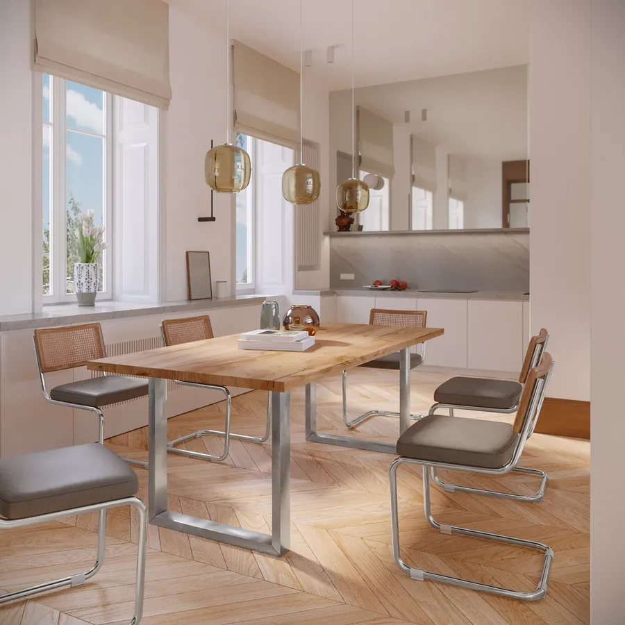 Tavolo da pranzo 200x100 cm top effetto rovere gold 38 mm e gambe a U ...