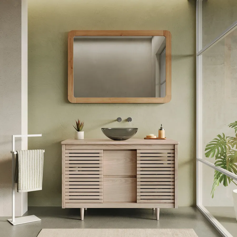 Mobile bagno 120 cm con anta e cassetti in legno di mindi - Serenity