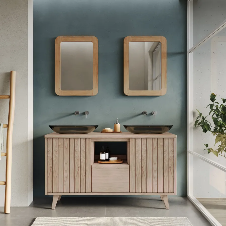 Mobile bagno 140 cm con ante e cassetto in legno di mindi - Vivido