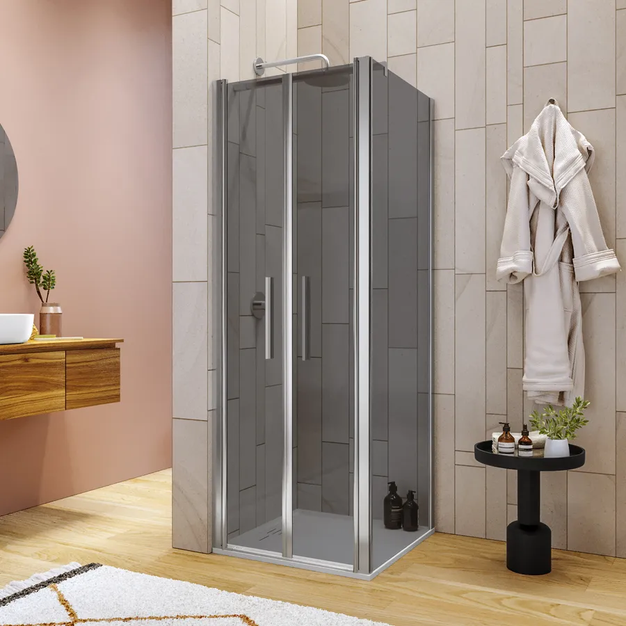 Box doccia 70x70 apertura saloon con vetro anticalcare fumè e profilo ...