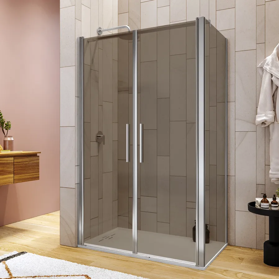 Box doccia 80x120 apertura saloon con vetro anticalcare bronzato e ...