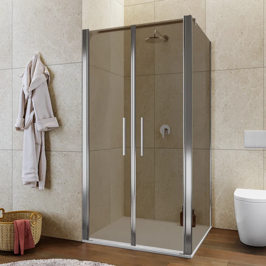 Box doccia 100x100 apertura saloon con vetro anticalcare bronzato e ...