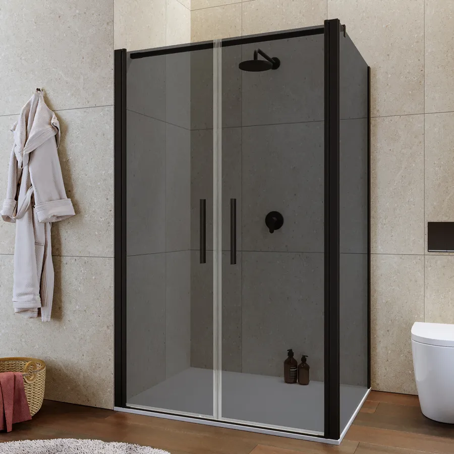 Box doccia 100x120 apertura saloon con vetro anticalcare fumè e profilo ...