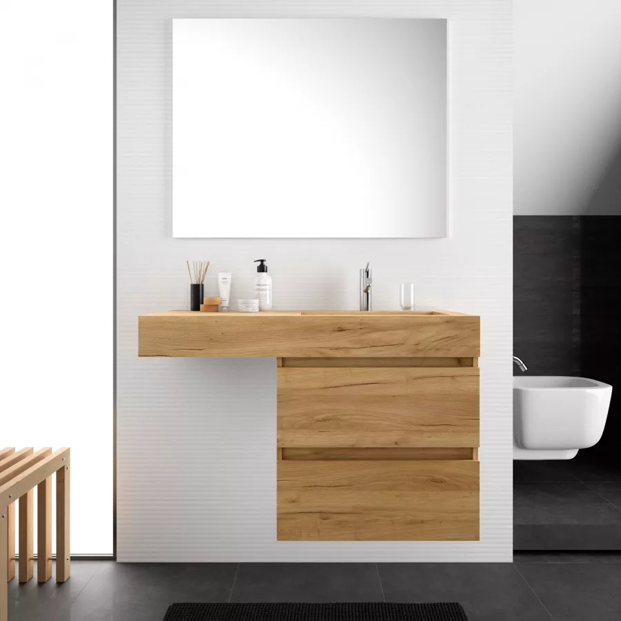 Mobile bagno sospeso 100 cm rovere africa e lavabo dx con specchio - Jalama