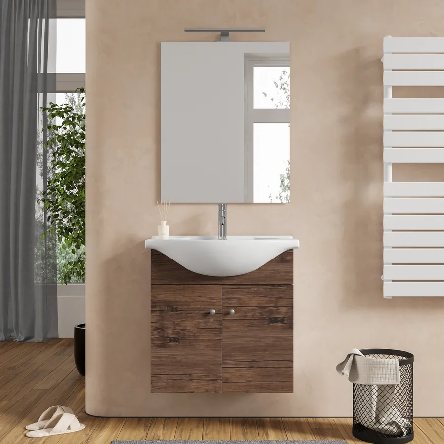 Mobile bagno sospeso 60 cm con lavabo integrato e specchio effetto ...