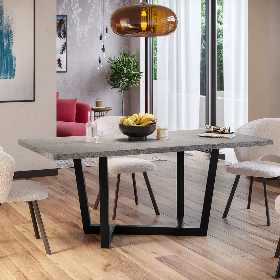 Tavolo da pranzo 200x100 cm top grigio effetto pietra 38 mm e gambe in ...