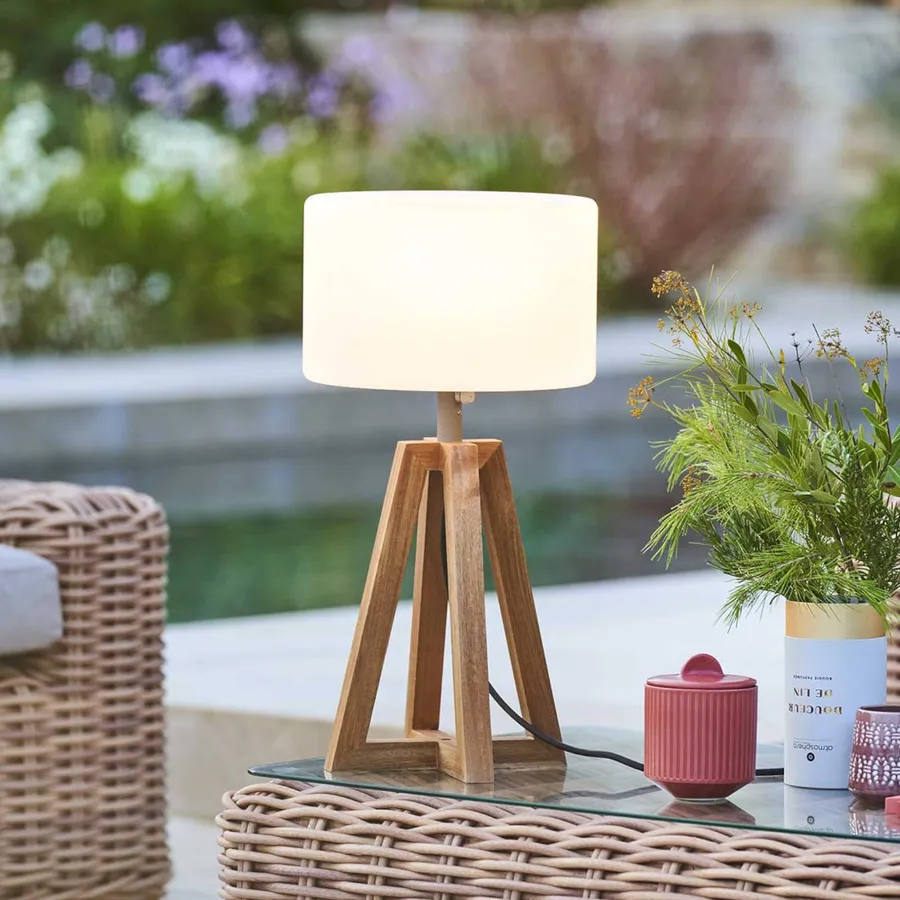 Lampada da giardino 59 h cm in legno di acacia con paralume bianco - Demcor