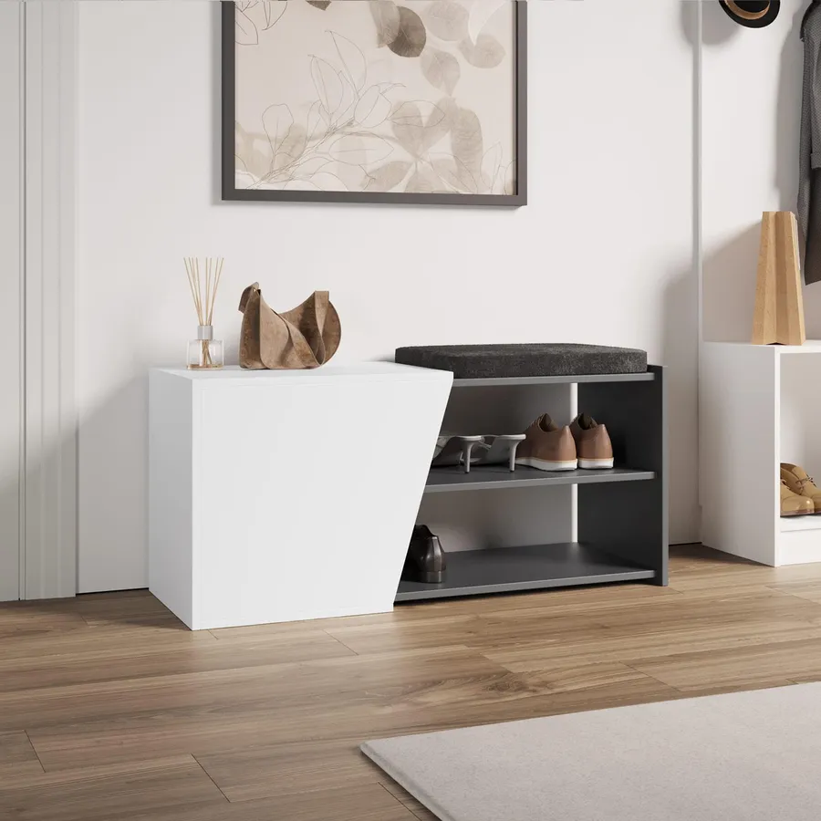 Scarpiera 104x47h cm in legno bianco e antracite con anta e ripiano ...
