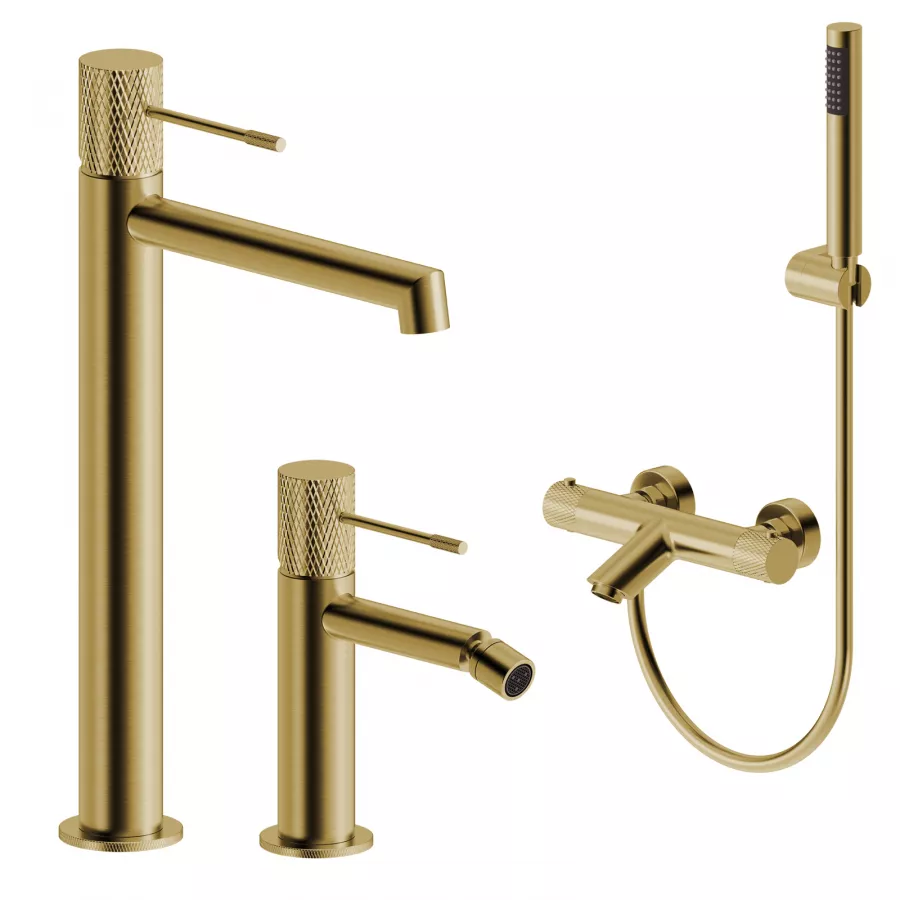 Set lavabo alto e bidet con esterno vasca termostatico in ottone oro ...