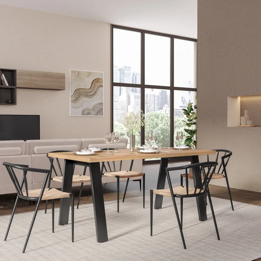 Tavolo da pranzo 150x70 cm top effetto rovere gold 38 mm e gambe in ...